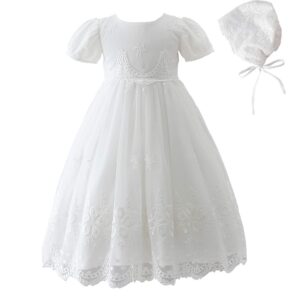 silver mermaid baby girls christening baptism dress special occasions lace floral embroidered christening gown(18m,ivory white)