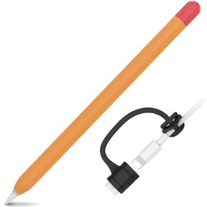 ahastyle duotone case for apple pencil 1st gen, silicone sleeve cover with cable adapter tether kit compatible with apple pencil 1st generation(orange)