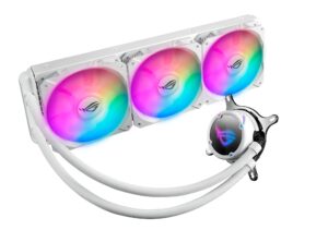 asus rog strix lc rgb white edition all-in-one liquid cpu cooler (aura sync, 3x rog 120mm addressable rgb radiator fans, white) 360mm