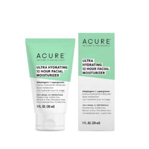 acure ultra hydrating 12 hour facial moisturizer - intense morning moisture for dry dull skin - infused blend of adaptogens aswagandha & 7 supergreens - all natural vegan cream formula - 1 fl oz