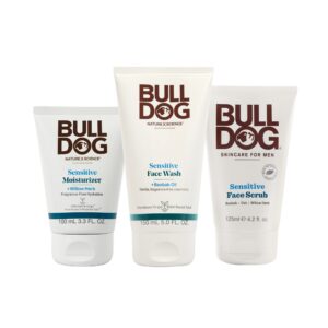 bulldog mens skincare and grooming sensitive full face kit with moisturizer, face wash and face scrub, 3 count