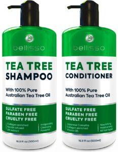 tea tree oil shampoo and conditioner set - anti dandruff treatment for itchy, dry scalps - ideal for women and men with oily hair and scalp buildup - sulfate and paraben free