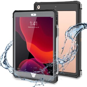 fxxxltf ipad case, waterproof full body cover for ipad 10.2 inch 2021 (black), compatible with 7th/8th/9th gen, protective with pencil holder, anti-scratch, shockproof, ip68