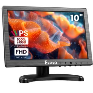 eyoyo 10 inch monitor hdmi lcd monitor 1920x1200 16:10 ips screen display with bnc vga av output for cctv dvd pc laptop dvr built-in loudspeakers