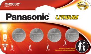 panasonic cr2032 3.0 volt long lasting lithium coin cell batteries in child resistant, standards based packaging, 4 pack