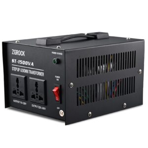 zgrock 1500w voltage converter transformer heavy duty step up/down- 110 / 220v- circuit breaker protection