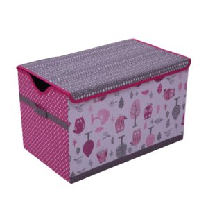 bacati - toy chest owls in the woods pink/grey