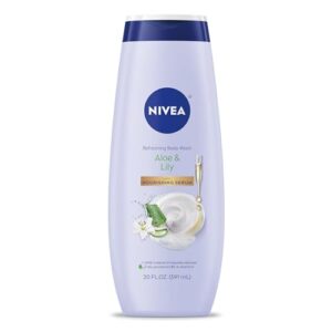 nivea fresh aloe and lily refreshing body wash with nourishing serum, 20 fl oz bottle