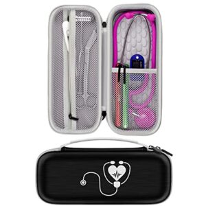 protective & portable case fits for 3m littmann classic iii monitoring stethoscope, accessories holder for reflex hammer, pen light & other supplies, bag for nurse, doctor - black&carton