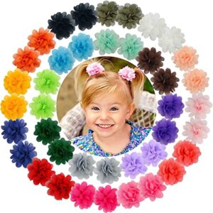 willingtee 40pcs 2" chiffon flower hair bows tiny clips for girls fully lined non slip baby clips hair accessories for baby girls newborns infants toddlers 20 colors in pairs