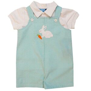 good lad newborn/infant boys seersucker shortall sets with easter bunny appliques (turquoise, 6/9m)