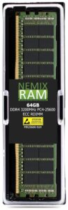 nemix ram 64gb (1x64gb) ddr4 3200mhz pc4-25600 2rx4 1.2v cl22 288-pin ecc rdimm registered server memory compatible with supermicro h12ssw-in amd epyc series motherboard