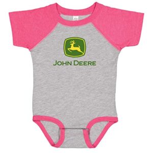 john deere baby girl logo one piece bodysuit raglan-oxford/hot pink-6m