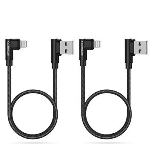 aceyoon 2 pack mfi certified lightning charger, 1ft right angle lightning cable braided dual l shape ipad charger fast charger usb cable compatible with iphone 11/11 pro/xs max/xr/x/8/7/6, ipad