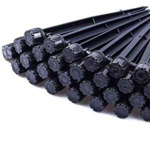 mixc 50pcs drip emitters sprayer with stake water flow adjustable for 1/4 inch irrigation tube hose, 360 degree dripper perfect for irrigation system watering kits for garden patio lawn flower bed