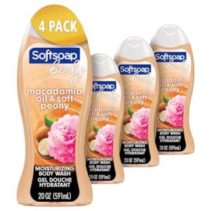 softsoap moisturizing body wash, macademia, 20 ounce pump, 20 fl oz, 4 packs