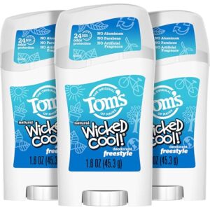 tom's of maine aluminum-free wicked cool! natural deodorant for kids, freestyle, 1.6 oz. 3-pack (packaging may vary)