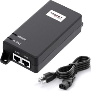 procet 10 gigabit poe injector 60w poe++ power injector ieee802.3at/af compliant for wireless ap, wifi 6, ptz camera, pos, kiosks, pt-pse104gb-60-10