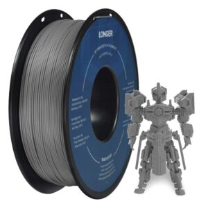 longer pla 3d printer filament 1.75mm, dimensional accuracy +/- 0.02 mm, no tangle, environmental friendly, widely compatibility (grey, 1kg)