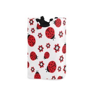 ladybugs laundry hamper, flower floral foldable laundry basket with handles collapsible hamper dirty clothes toys organizer bag for laundry room, bathroom, bedroom, college dorm, girl boy room