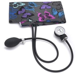 prestige medical adult premium aneroid sphygmomanometer: clamshell packaging, butterflies grey (model: s82-btg)