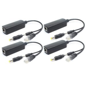 anvision 4-pack 5v poe splitter, 48v to 5v 2.4a adapter, plug 3.5mm x 1.35mm, 5.5mm x 2.1mm connector, ieee 802.3af compliant, for ip camera and more