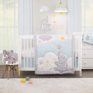 disney dumbo - shine bright little star aqua, grey, yellow and orange 3 piece nursery crib bedding set - comforter, fitted crib sheet, dust ruffle