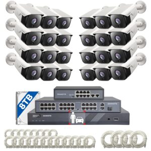 onwote 32 channel security camera system, 4k 32ch nvr 8tb, 32 ports switch, 24x 6mp outdoor audio poe ip cameras, ai human vehicle detection, 24x cables-2280ft, commercial surveillance for business