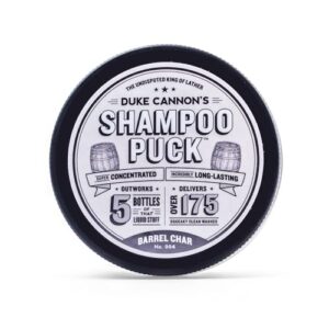 duke cannon supply co. men's shampoo puck - barrel char no. 004, over 175 washes, sulfate-free, 4.5 oz.