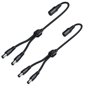 2 pack dc power 1 female to 2 male 5.5mm x 2.1mm dc power supply splitter cord for surveillance camera cable barrel plug,y splitter adapter wire,2 way y-cable for cctv security camera,led strip light