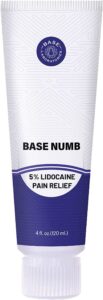 base laboratories 5% lidocaine numbing cream for tattoos, piercings, waxing - tattoo numbing cream, topical anesthetic cream i numb gel brazilian, microneedling, microblading lip injections - 4 fl oz