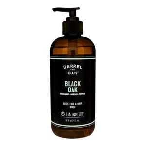 barrel and oak - all-in-one body wash, men's body wash, men's soap for hair, face, & body, refreshing & balanced cleanser, oil-based(black oak, 16 oz)