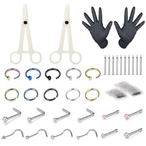 jconly 46pcs ear nose lip piercing kit - 20g 18g professional colorful for 316l steel needles clamps…