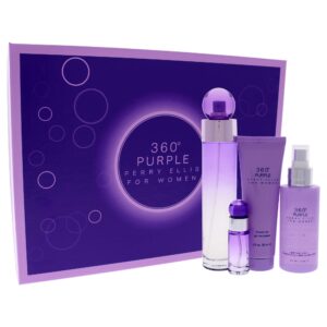 perry ellis 360 purple women 3.4oz edp spray, 7.5ml edp mini spray, 4oz body mist, 3oz shower gel 4 pc gift set