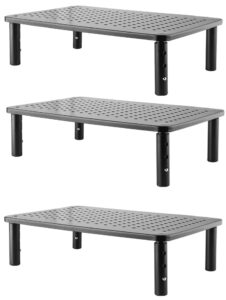 3-pack premium pc monitor & laptop stand with sturdy, stable black metal construction. fashionable riser is height adjustable with non-skid rubber. perfect for computer monitor, imac or printer shelf