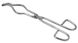 eisco crucible tongs, with bow - 4" capacity - stainless steel - flat ends - 8.25" in length