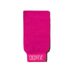 coco & eve sunny honey bali bronzing express exfoliating mitt. self tanner mitt & exfoliating glove for shower, bath and self tan