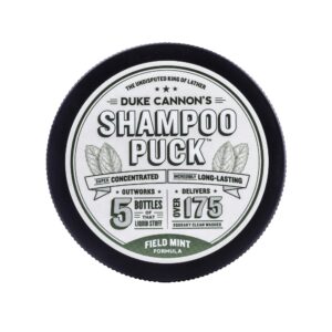 duke cannon men's shampoo puck, field mint - big lather, eucalyptus peppermint fragrance, argan oil & oat kernel protein, 4.5 oz.