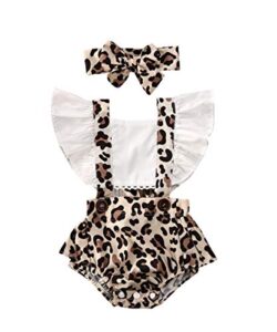 2pcs newborn baby girl leopard ruffles sleeve bodysuits jumpsuit headband clothes romper set (a-leopard, 0-6 months)