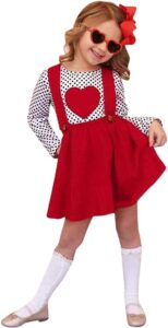 younger tree toddler baby girl valentine's day outfit long sleeve dot heart shirt top+suspender strap red skirts set(6m-5t) (red, 3-4 y)