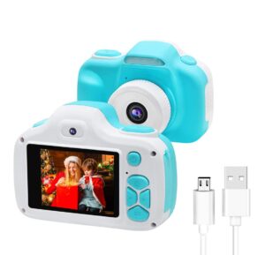 camera with flash for kids boys age 3-9, front rear dual-lens selfie video digital camera for preschool children, christmas birthday travel toy gifts for toddler boys 3 4 5 6 7 8 9 years old (blue)