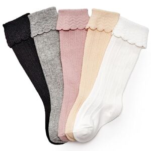 cozyway baby knee high socks for baby girls infant 0-6 months 5-5 pack