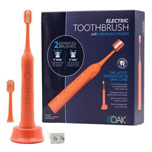 ooak electric toothbrush with 5 brushing modes with 2 advanced heads - coral