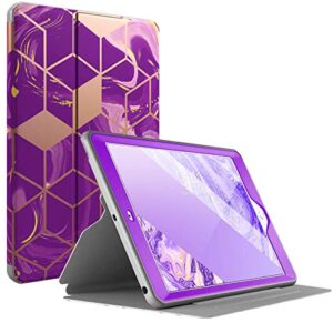 popshine marble case designed for ipad 10.2 9th gen (2021)/8th gen (2020) /7th gen (2019), full body premium 360 degree protective folio cover with built-in screen protector, liquid marble purple