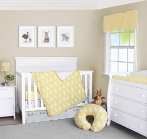 pam grace creations 3 piece honeydew kangaroo crib bedding set, yellow | white