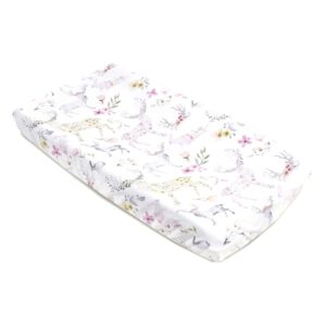 oilo changing pad cover, breathable 100% turkish cotton fitted jersey, 300 thread count, machine washable, fits standard changing pads (32" x 16"), girl, boy, & neutral nursery design, fawn