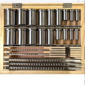 yuhappy keyway broach set 30pcs hss keyway cutting tool for lathe inch sizes 1/8b, 3/16b, 1/4c, 3/8c, 5/16c broaches with 18pcs bushings and 7pcs shims