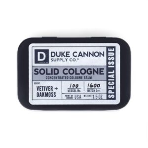 duke cannon supply co. solid cologne for men special issue vetiver and oakmoss (fresh air, sandalwood) - concentrated balm, travel-friendly tin, 1.5 oz