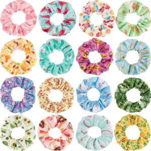 16 pieces cute hair scrunchies kawaii colorful cute unicorn rainbow mermaid dog printing scrunchy ponytail holder hair ties accessories for women and girls(classic style)