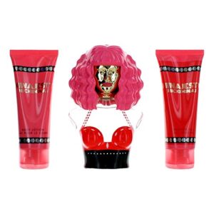 nicki minaj minajesty 3-piece women's perfume gift set,red berries, lemon, peach, magnolia, frangipani, orchid, tonka bean, white musk, cedarwood, 3.4 fl oz